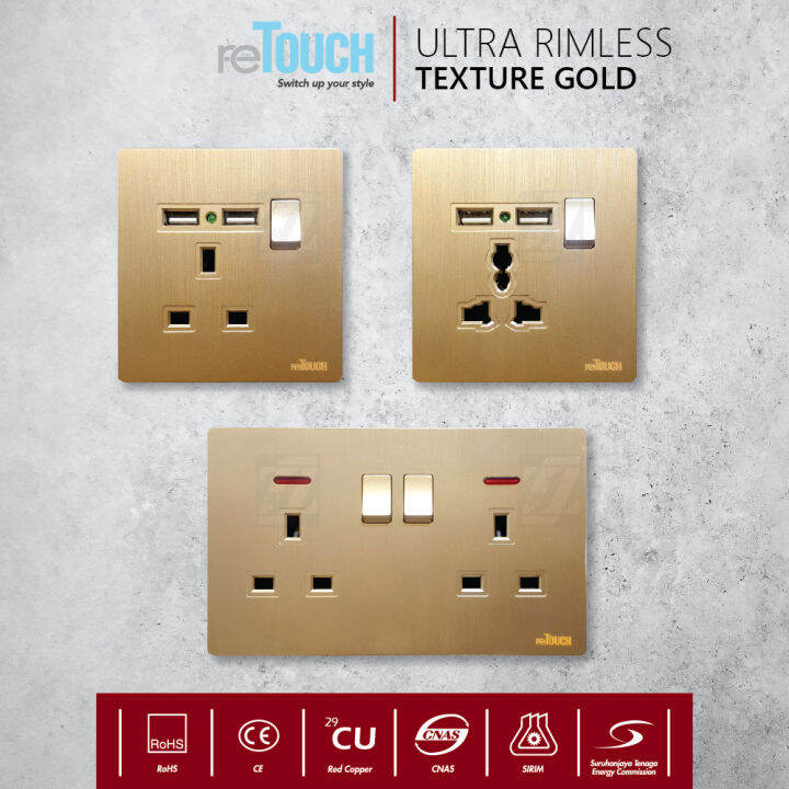 Retouch Ultra Rimless Power Point Switch Socket 13A Flat with 2 USB ...