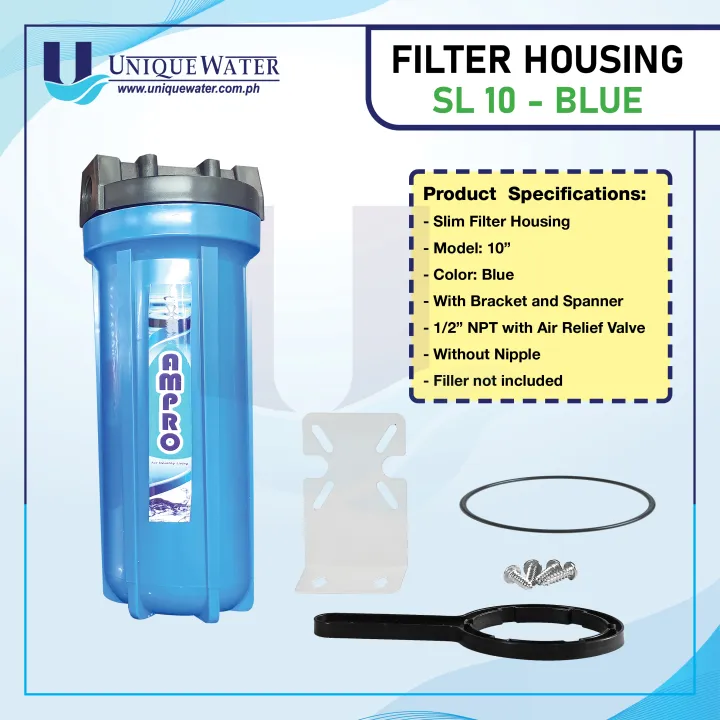 Slim 10" Filter Housing (blue) complete with Bracket and Spanner ...