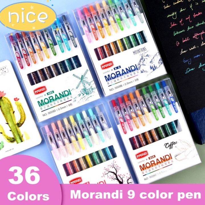 9 Pcs/Set Retractable Colour Gel Pen Morandi / Signature Pen Multi ...