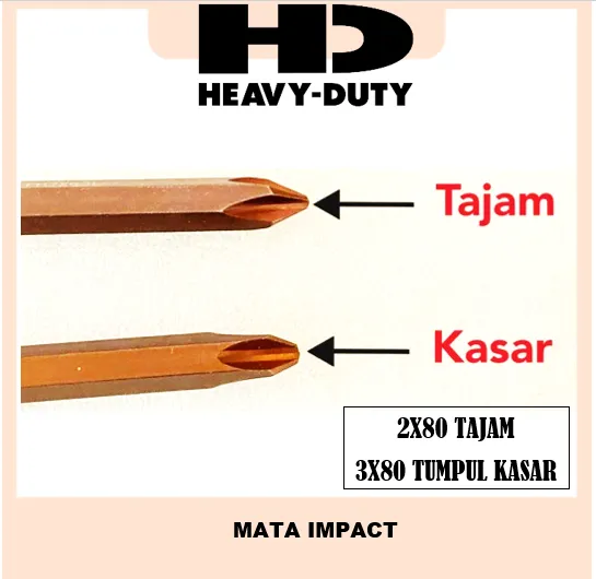 MATA IMPACT POWER BIT 2X80 / 3X80 TAJAM TUMPUL KASAR MATA IMPACK KEPALA ...