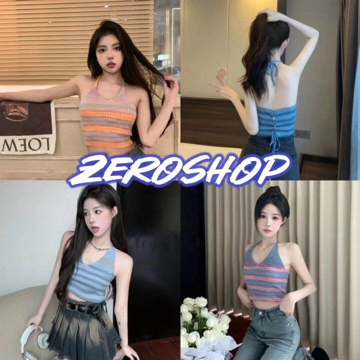 Zero shop🐰พร้อมส่ง🐰 (Zero-45661) เสื้อคล้องคอไหมพรม ดีเทลผูกด้านหลังเก๋ ...