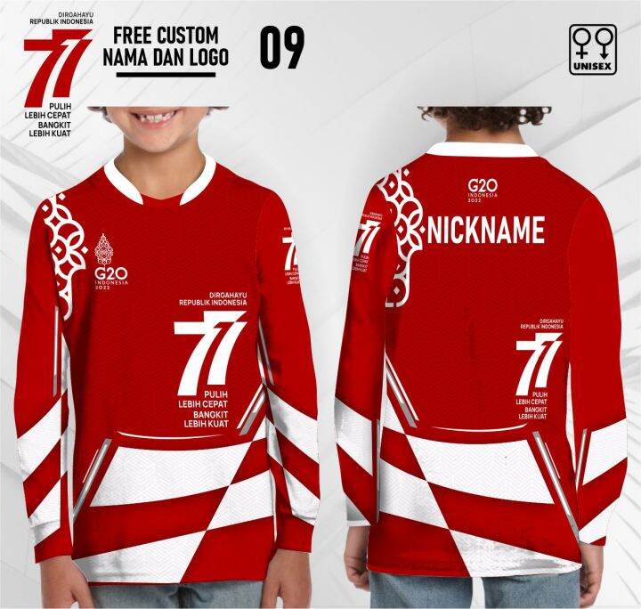 Jersey anak hut kemerdekaan ri ke 77 kaos baju dirgahayu indonesia 2022 lengan panjang | Lazada ...