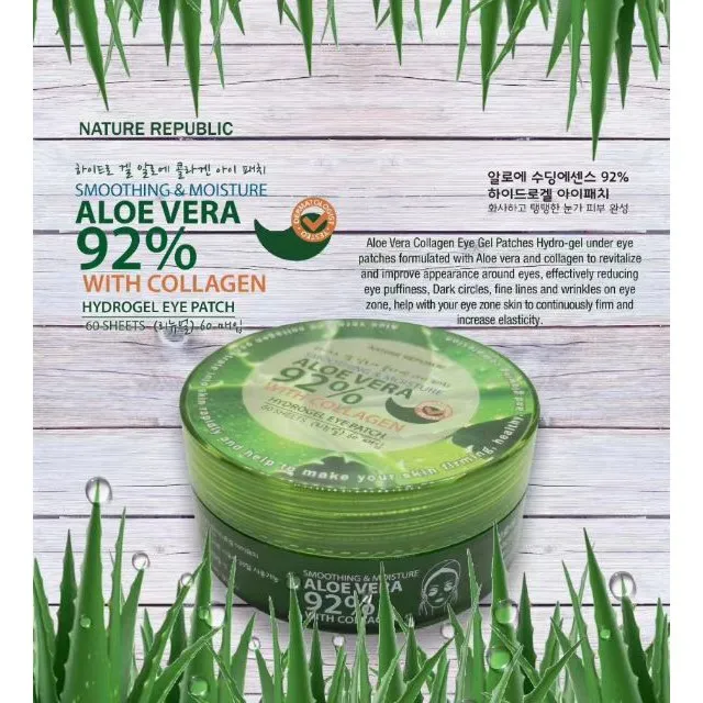 ORIGINAL ALOE VERA 92% WITH COLLAGEN HYDROGEL EYE PATCH Nature Republic ...