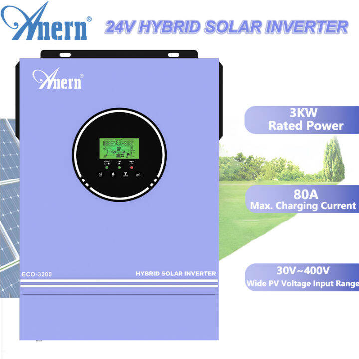 Anern 3KW Hybrid Solar Inverter 24V Hybrid Inverter Hybrid Off Grid Inverter Built in MPPT Solar ...