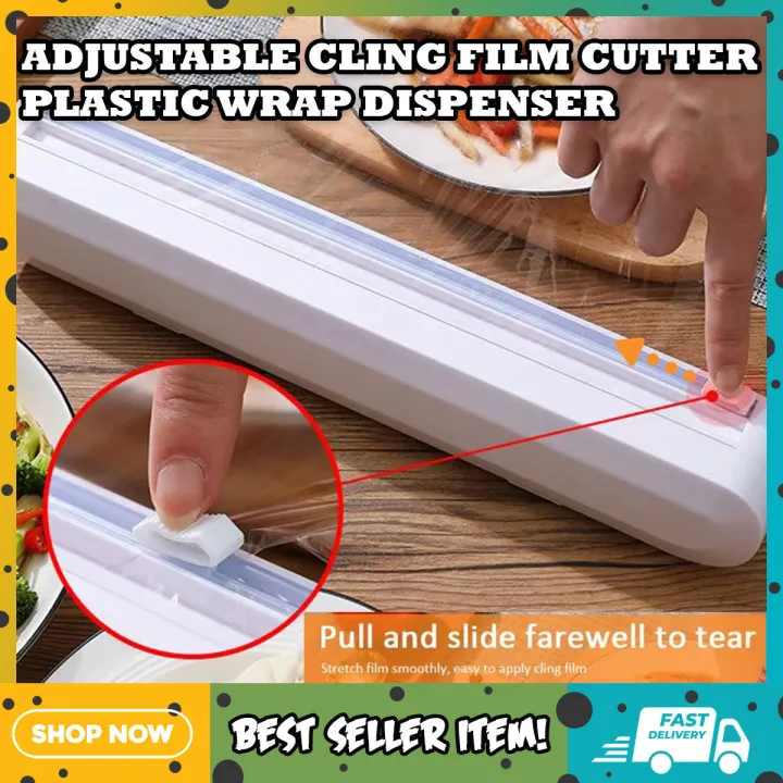 Plastic Food Wrap Dispenser With Slide Cutter Adjustable Cling Film ...