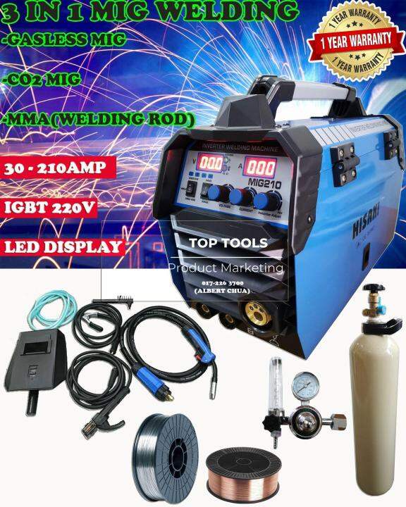 Hisaki 3 in 1 210Amp 5KG Mig Welding Machine Gasless Mig , Co2 Mig ...