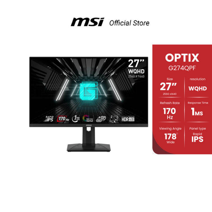 MSI OPTIX G274QPF GAMING MONITOR 27", WQHD, Rapid IPS, 170Hz, 1ms (จอเกมมิ่งมอนิเตอร์) | Lazada ...