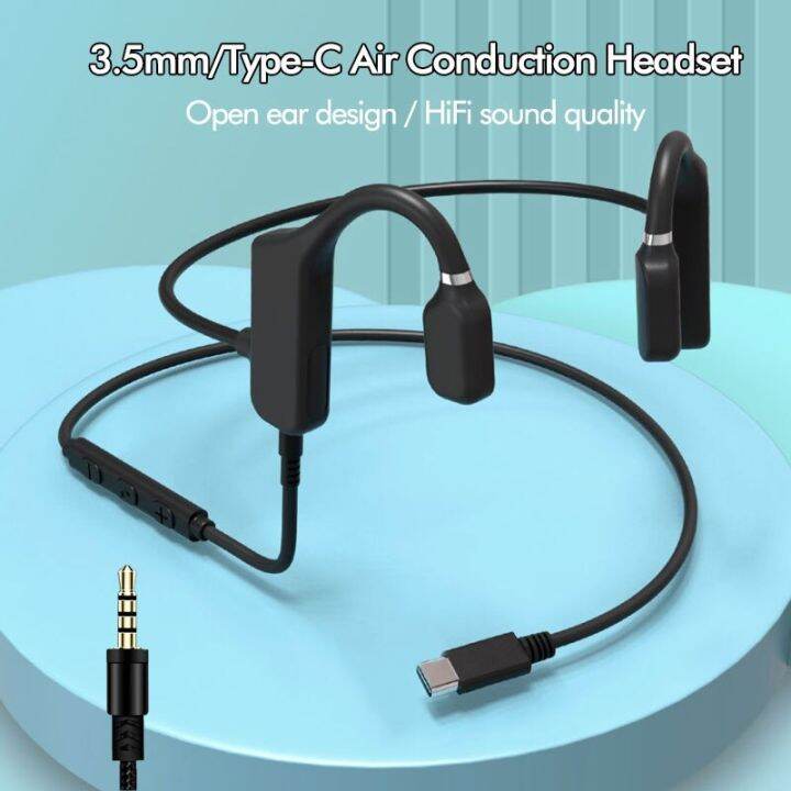 3.5Mm Wired Air Bone Conduction Headphones C Type TWS Waterproof Sports Ear Buds Stereo Gaming ...