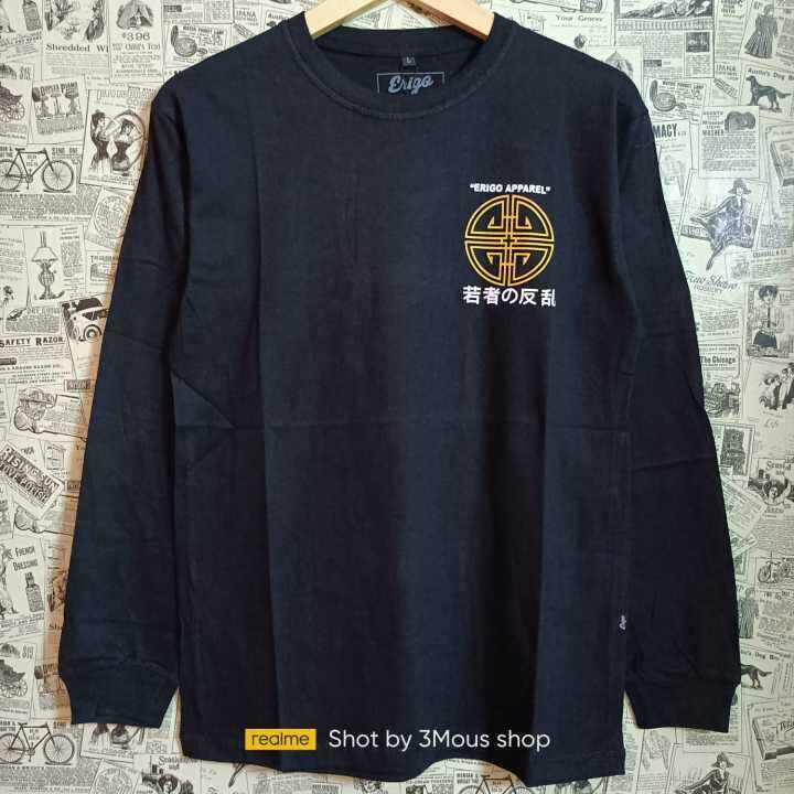 kaos distro pria erigo lengan panjang / baju erigo free sticker / baju ...
