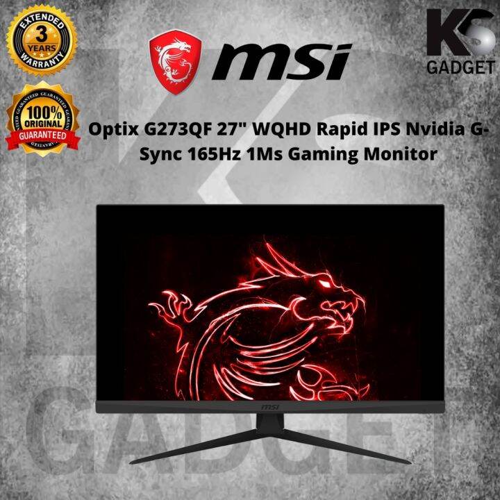 MSI Optix G273QF 27 WQHD Rapid IPS Nvidia G-Sync 165Hz 1Ms Gaming ...