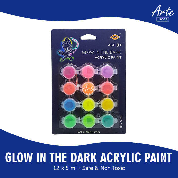 Cat Lukis - ABC Glow In The Dark Acrylic Paint 12 Warna x 5 ml | Lazada ...