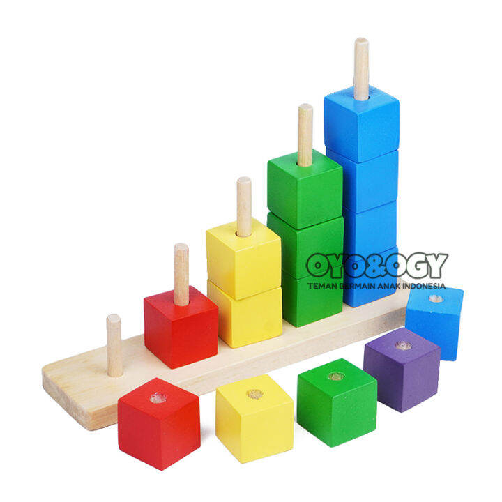 Mainan Kayu Anak Edukatif Menara Balok Warna Susun Kubus learning ...
