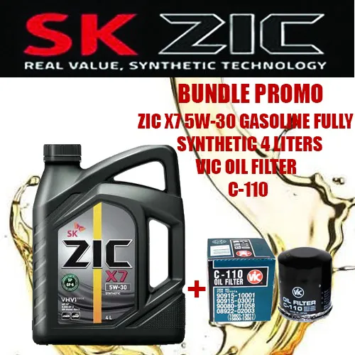 SK ZIC X7 5W-30 Fully Synthetic Gasoline 4Liters with Vic Oil Filter C ...