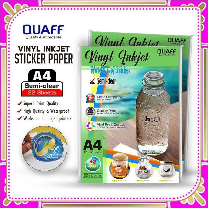 QUAFF Semi Clear Transparent Vinyl Inkjet Sticker Waterproof A4 Size ...