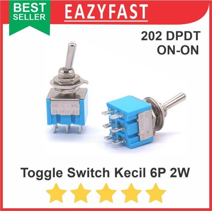 Saklar Toggle Switch 202 Kecil 6 Pin Kaki 2 Posisi 3P 2 Way ON ON OFF ...