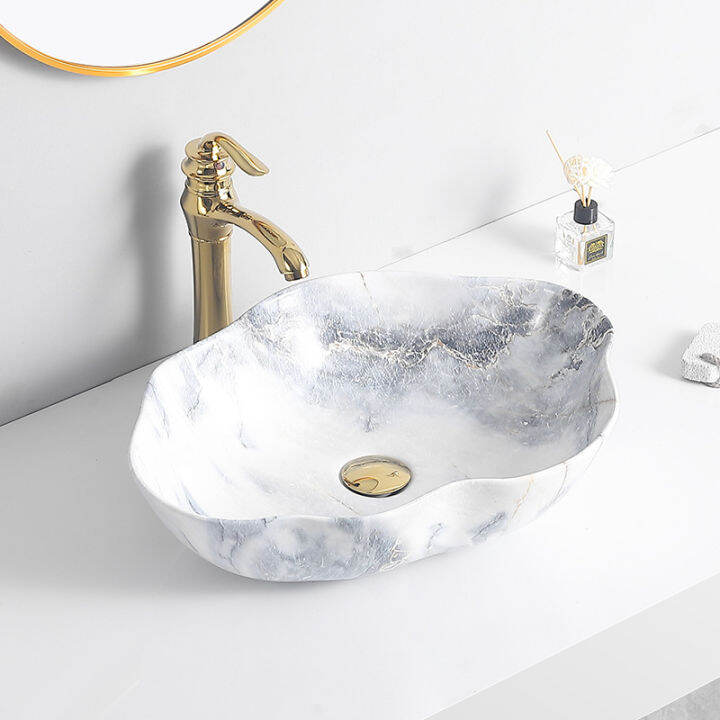 Ceramic Tabletop Basin Marble Pattern Color Wash Basin Household Wash ...