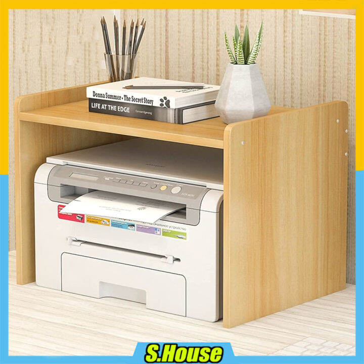 Printer Shelf Multilayer Desktop Wood Storage Rack Office Rak Pencetak ...