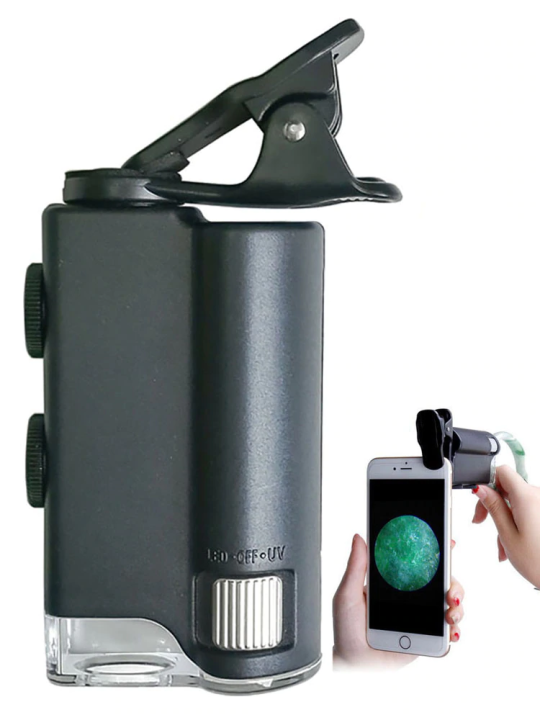 LED Clip-on HandPhone Microscope 60X-100x With UV Light - 7751W ...