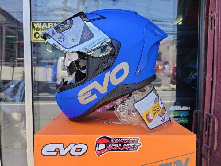 EVO XT-300 MATTE BLUE PLAIN DUAL VISOR FULLFACE HELMET WITH FREE CLEAR ...