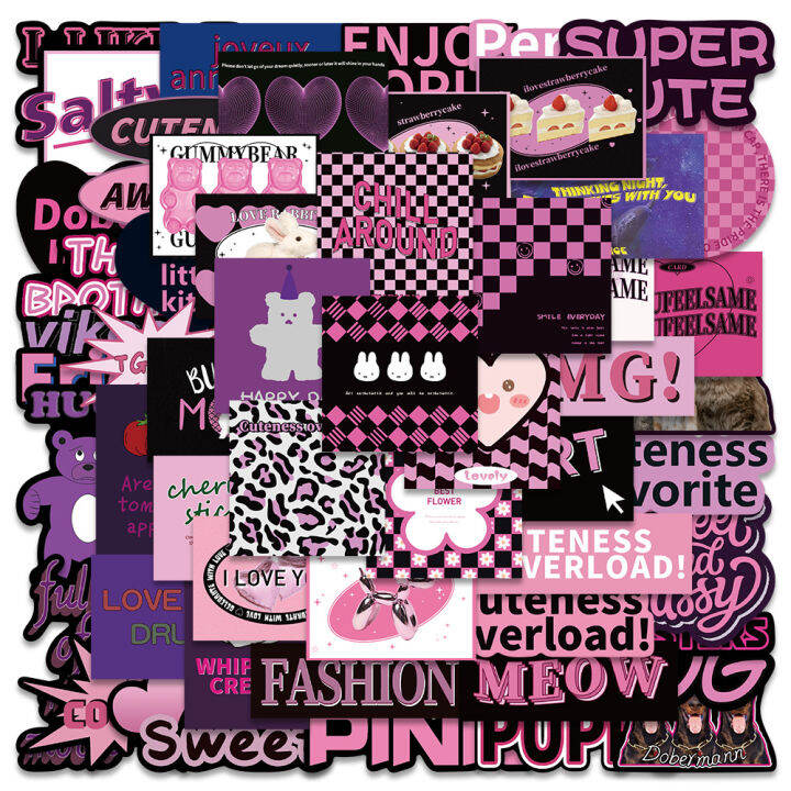 10/55PCS Y2K Black Purple Cool Girl Bear VSCO Stickers Scrapbook Laptop ...