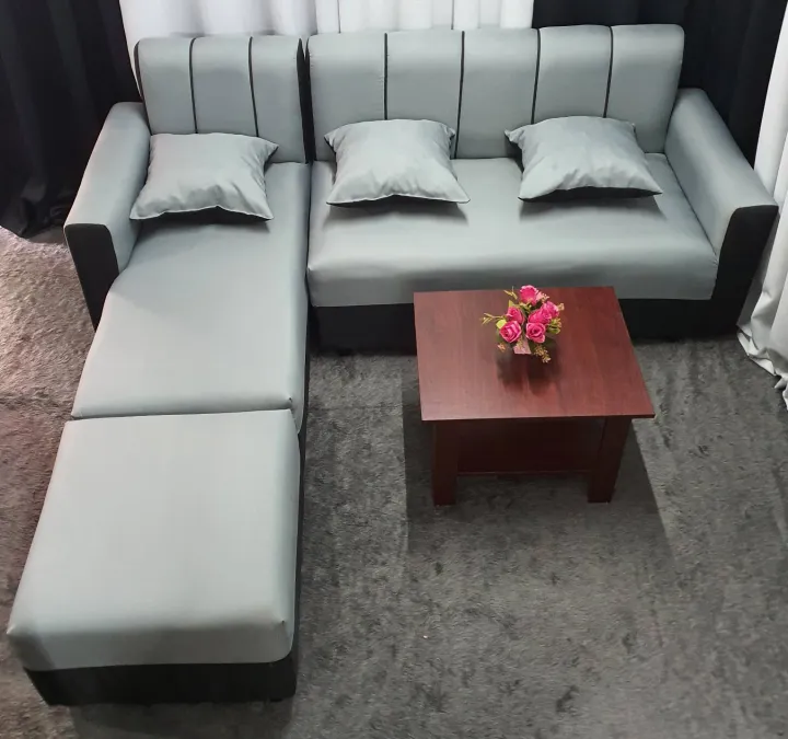 L-Shape Sala Set (Fabric Light Grey) with Center Table | Lazada PH