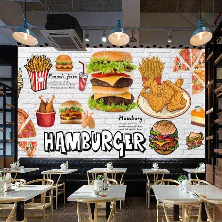 Custom Fast Food Wall paper Restaurant Industrial Decor Custom Mural ...