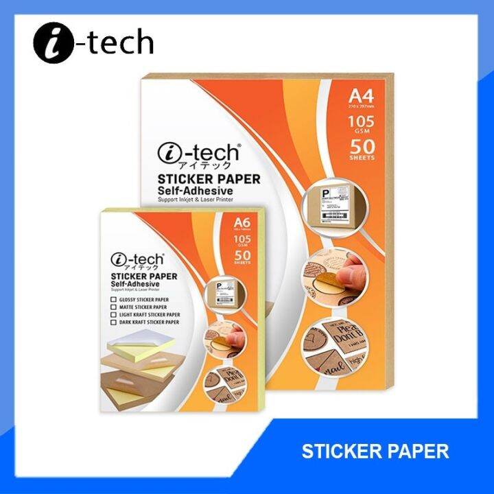 Itech Printable Sticker Paper Self Adhesive A4 A6 size 105gsm Label for ...