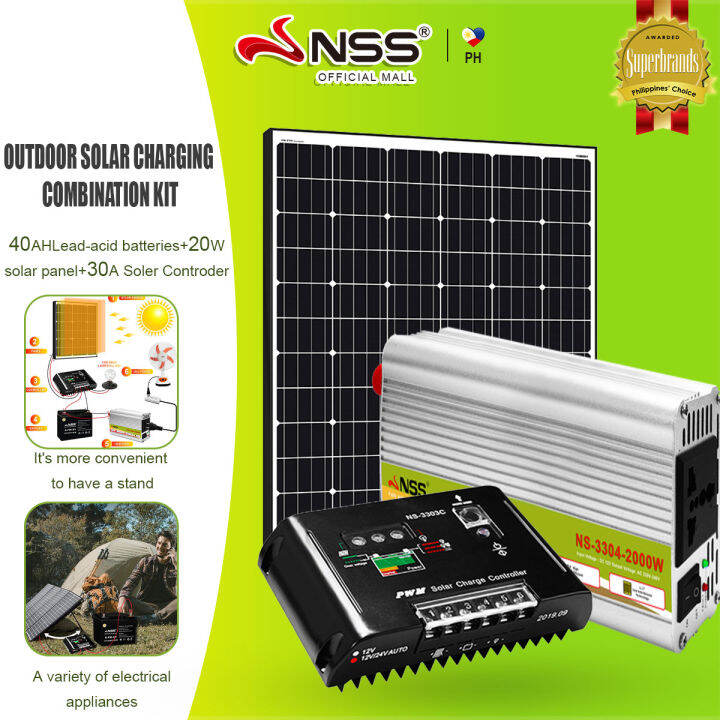 NSS Solar Inverter Set 500W Peak Power Inverter+30W Solar Panel+10A/20A ...
