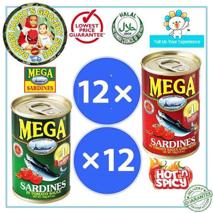 Mega Sardines 24 cans X 155 grams in Tomato Sauce (12 cans Green + 12 ...