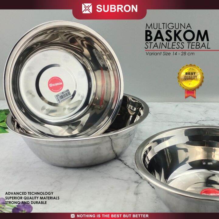 SUBRON Baskom stainless 20 cm 22 cm 24 cm tebal multifungsi kecil ...