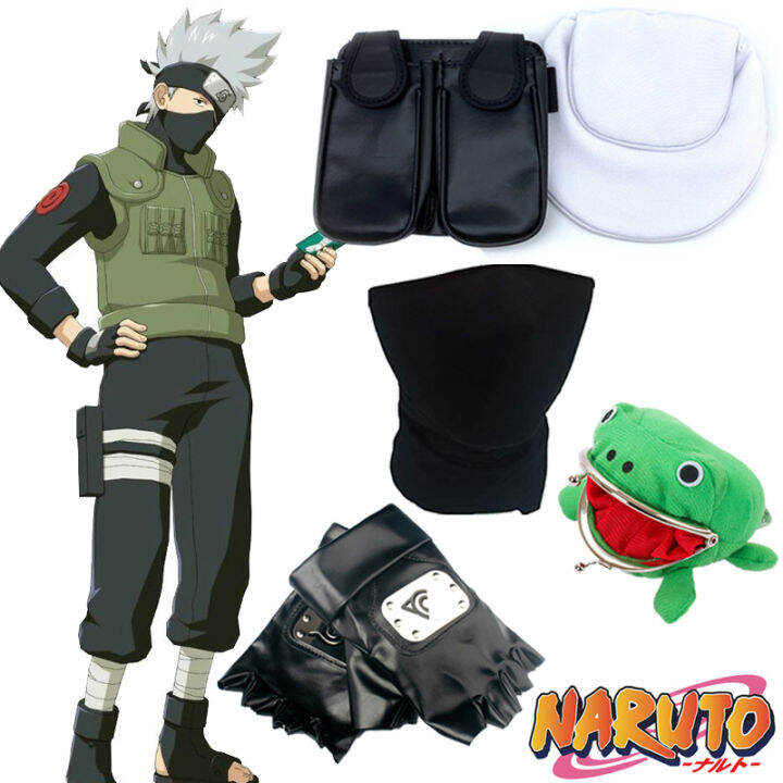 Anime Naruto Cosplay Costume Kakashi Leather Gloves Facemask Ninja Prop ...