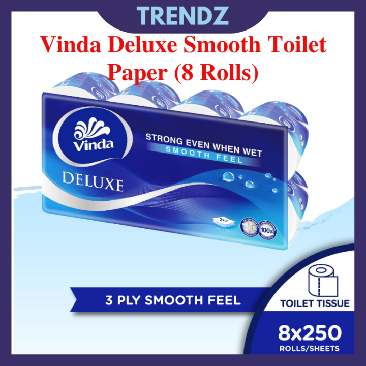 Vinda Deluxe Smooth Toilet Tissue Toilet Paper 3 Ply x 8 rolls Tisu Gulung Tandas Deluxe Licin ...
