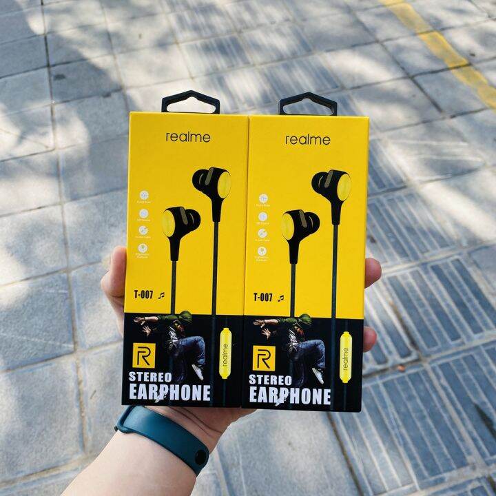 Tai nghe dây stereo Realme T-007 hỗ trợ mic, jack 3.5 cùng thiết kế dây xoắn chống rối đứt - BH ...