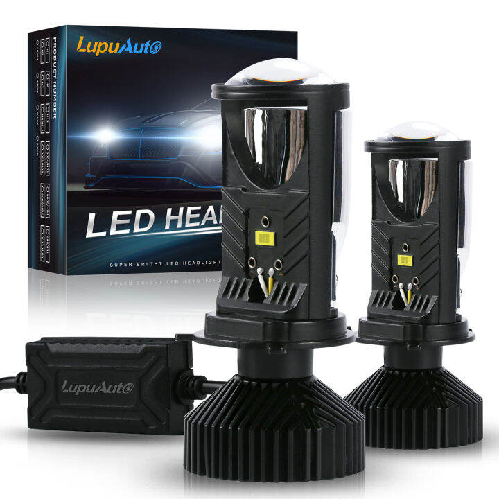 Lupuauto 2PCS Y6D-R LED H4 Car Headlight MINI Dual Lens Projector Head lamp fog light White 55W ...