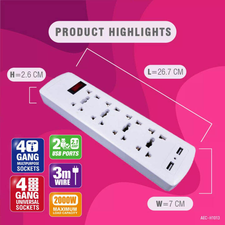 AKARI ORIGINAL Power Extension Cord 8 Gang Multipurpose Sockets with ...