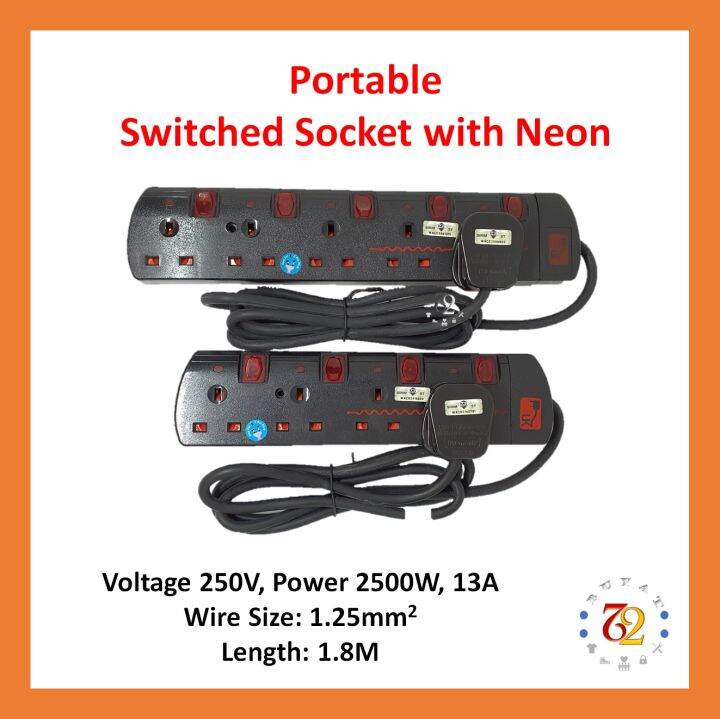 13AMP Portable Switched Socket Power Extension with Neon | Lazada