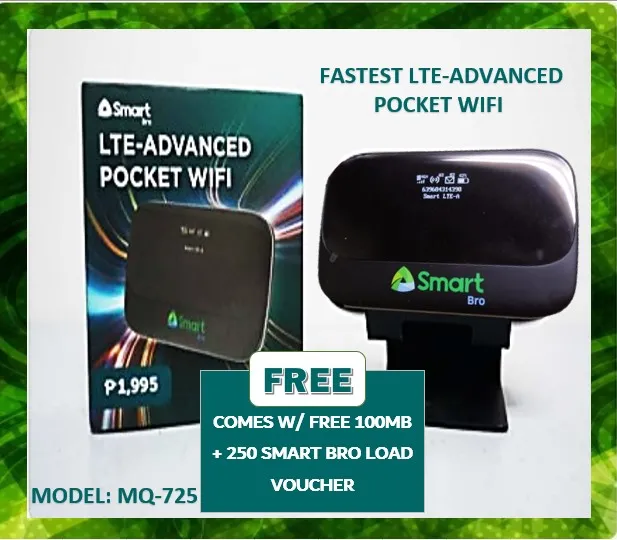SMART BRO LTE-ADVANCED POCKET WIFI MQ-725 MODEL WITH FREE 100MB AND 250 SMART BRO LOAD VOUCHER ...