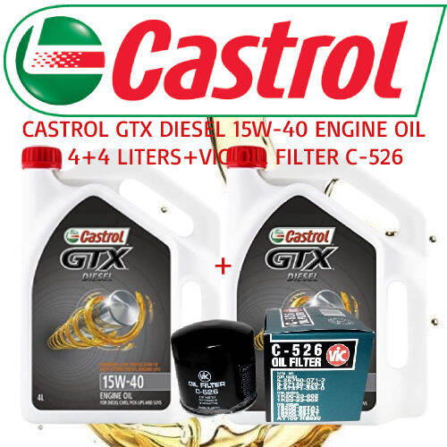 Castrol GTX Diesel 15W-40 Engine Oil 8 Liters+Vic Oil Filter C-526 ...