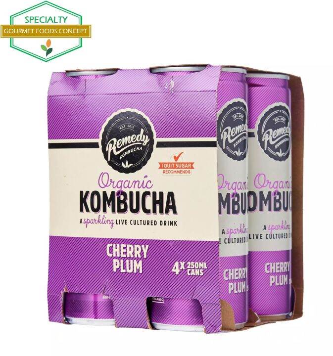 REMEDY KOMBUCHA CHERRY PLUM CAN - 250ML x 4s | Lazada PH