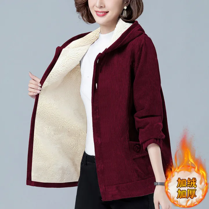 MYJU Store Plus กำมะหยี่หนาเสื้อแจ็คเก็ตผ้าลูกฟูกผู้หญิง2022ฤดูใบไม้ ...