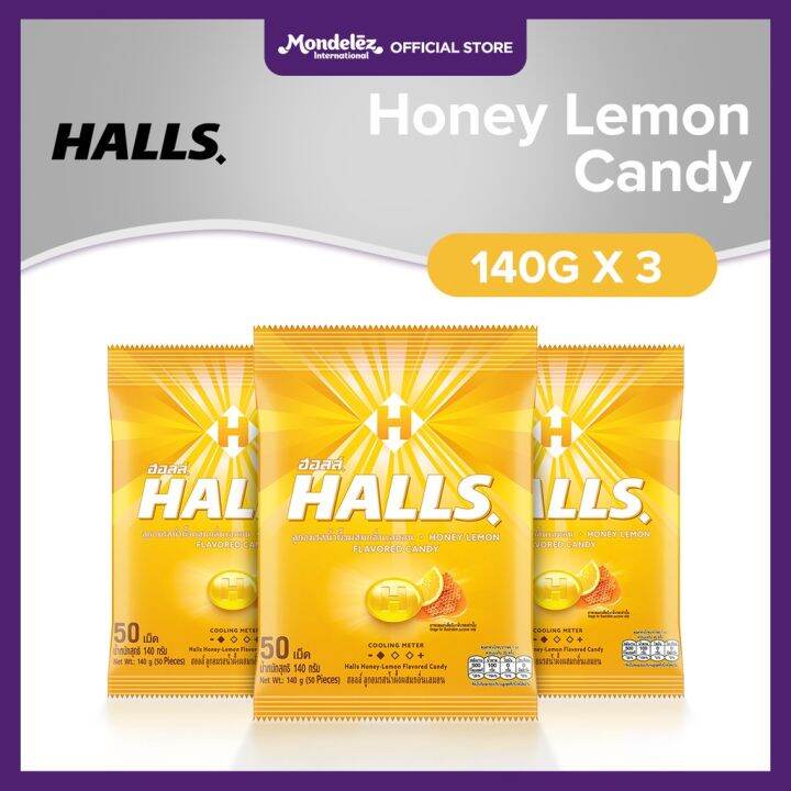 Halls Hard Candy 50 pcs - Honey Lemon Flavor 140g Mouth Freshener and Cooling Sensation (Set of ...