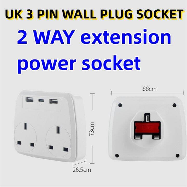 2 WAY 2USB Type C New White British Standard Socket UK 3 PIN Plug Wall ...