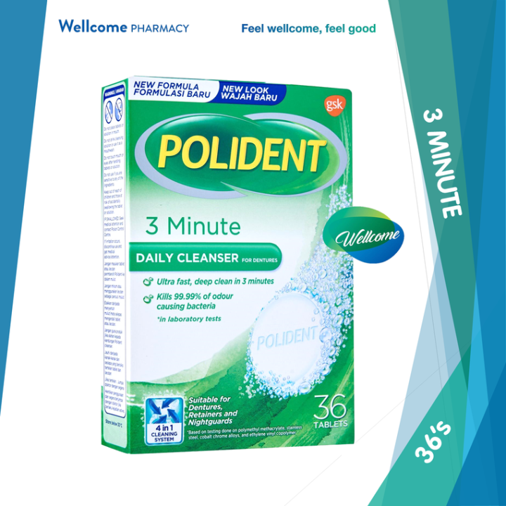 Polident 3 Minute Daily Cleanser Tablets For Dentures - 36's | Lazada