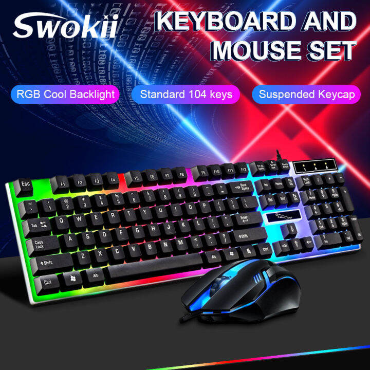 Gaming Keyboard and Mouse Combo, 104 Keys RGB Backlit Wired Gaming ...