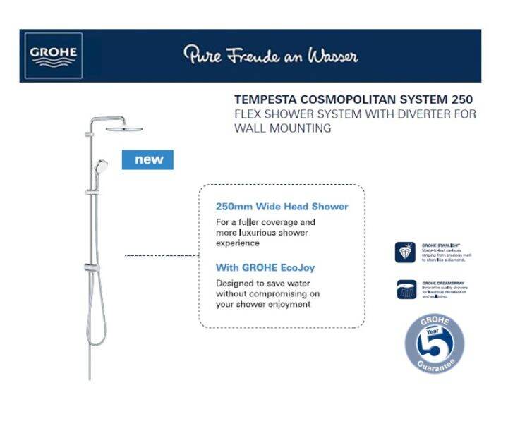 GROHE TEMPESTA COSMOPOLITAN System 250 Flex Shower System With Diverter ...