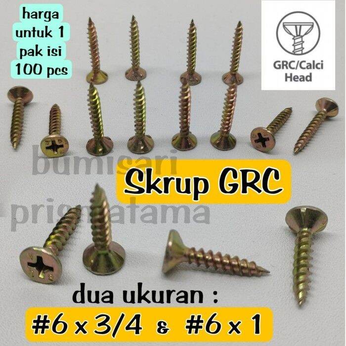 Skrup GRC kuning 6 x 3/4 Calciboard Screw 6 x 1 (per pak isi 100 pcs ...