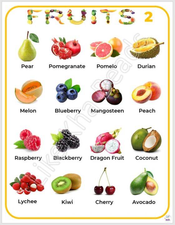 Laminated chart Fruits-2 Educational chart for kids (size 8.5 x 11 ...