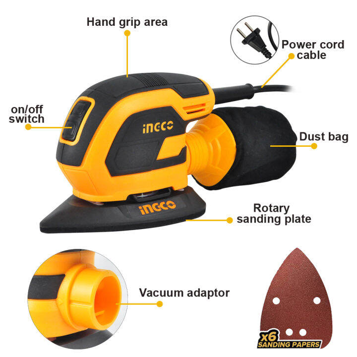 INGCO Electric Palm Sander Sheet Finish Sander Sanding Machine Finish Palm 65W MS6505 ING-PT ...