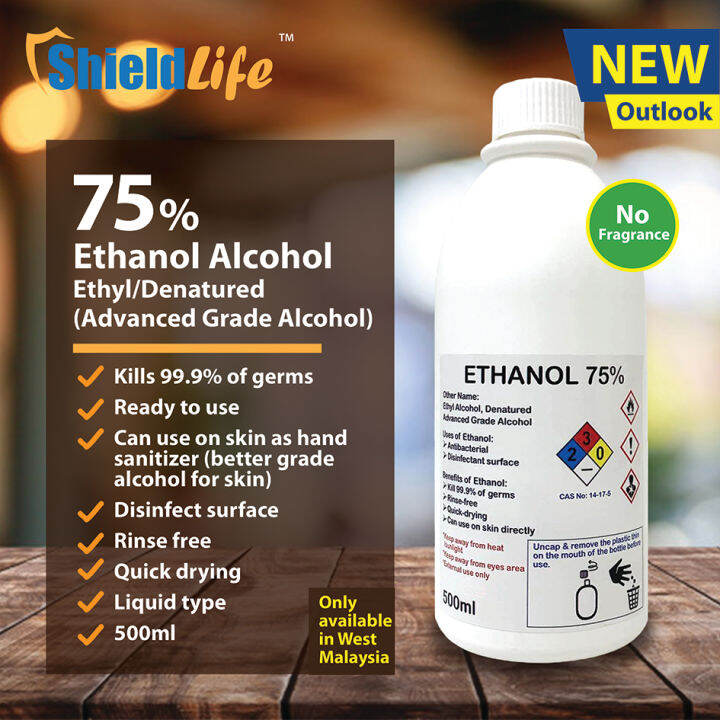 Ethanol Alcohol 75% - 500ml (Denatured) / Ethyl Alcohol/Medical Grade ...