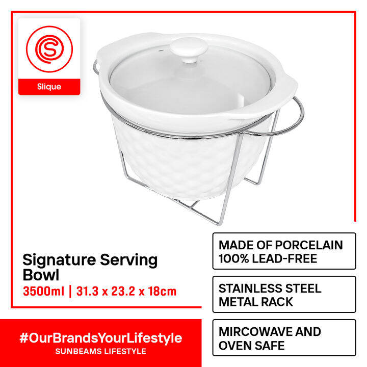 SLIQUE Premium Round Ceramic Casserole Serving Dish Bowl with Tempered ...